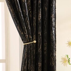 MIULEE Luxury Velvet Curtains 96 Inches Long Glitter Gold Foil Print Soft Bedroom Living Room Curtains Elegant Metallic Room Darkening Thermal Insulated Grommet Window Drapes, 2 Panels, Black