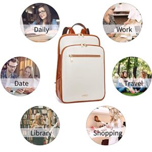 Telena Laptop Backpack for Women Computer Bag Business College Casual Work Backpack Beige with Brown