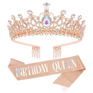 kicosy tiaras for women birthday queen tiara and sash set birthday crown for women birthday tiara for girls rhinestone crown birthday queen sash birthday gifts birthday decorations for women