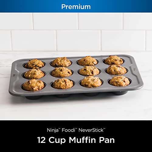 Ninja B30212 Foodi NeverStick Premium 12 Cup Muffin Pan, Nonstick, Oven Safe up to 500⁰F, Dishwasher Safe, Grey