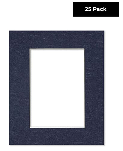 Pack of 25 Acid Free 11x17 Mats Bevel Cut for 9x14 Photos - Navy Canvas Texture Precut Matboards For Pictures, Photos, Framing - 4-ply Thickness