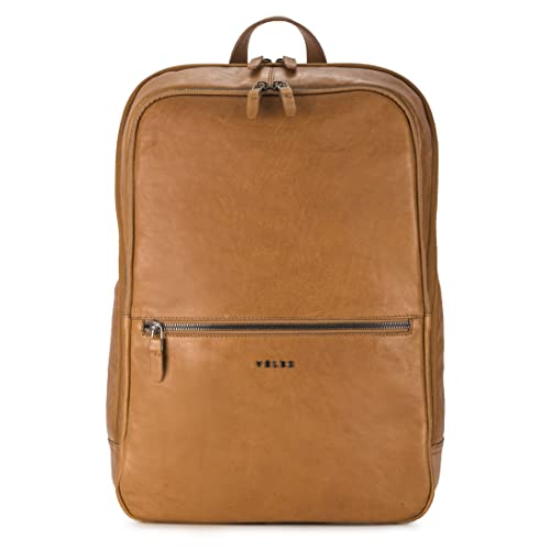 VELEZ Full Grain Leather Backpack with Laptop Compartment 14 Inch - Unisex Brown Slim Bag for College, Work and Business