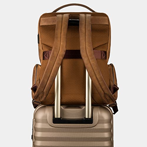 VELEZ Full Grain Leather Backpack with Laptop Compartment 14 Inch - Unisex Brown Slim Bag for College, Work and Business