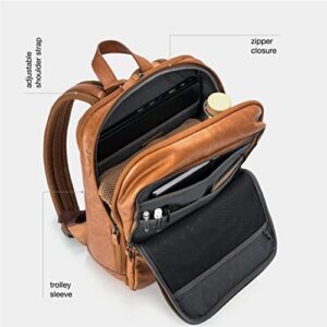 VELEZ Full Grain Leather Backpack with Laptop Compartment 14 Inch - Unisex Brown Slim Bag for College, Work and Business