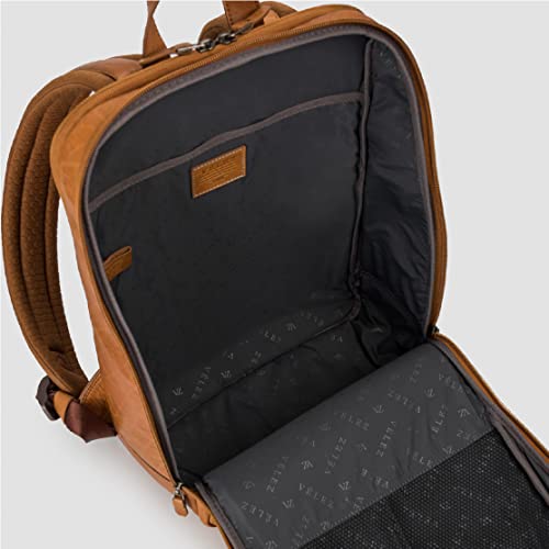 VELEZ Full Grain Leather Backpack with Laptop Compartment 14 Inch - Unisex Brown Slim Bag for College, Work and Business