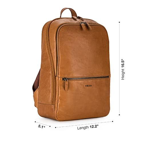 VELEZ Full Grain Leather Backpack with Laptop Compartment 14 Inch - Unisex Brown Slim Bag for College, Work and Business