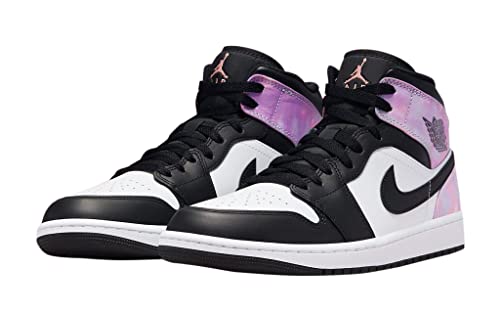 Nike Jordan Mens Air Jordan 1 Mid SE DM1200 001 Tie-Dye, Black/Bleached Coral-white, Size 11