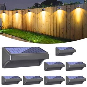 bridika solar fence lights, fence lights fence solar lights outdoor waterproof warm white & color glow led solar lights for backyard, patio, deck railing, stair handrail and wall (8 packs, plus size)