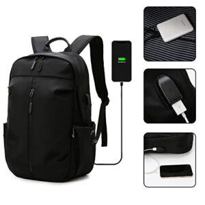 ZDawnn Large Travel Backpack with Laptop Compartment and USB Charging Port.Durable 15.6 Inch Backpack Bookbag Water Resistant (Black)