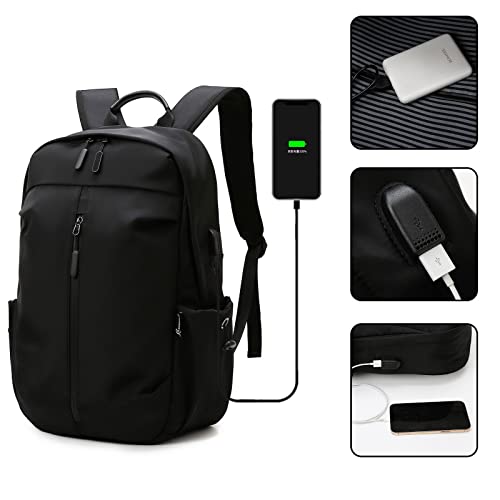 ZDawnn Large Travel Backpack with Laptop Compartment and USB Charging Port.Durable 15.6 Inch Backpack Bookbag Water Resistant (Black)