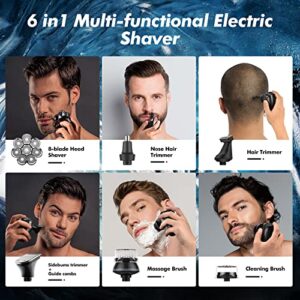 Bald Head Shaver, Upgrade 8D Floating Head Shaver for Bald Men,6-in-1 with Nose/Hair/Body Trimmer, Electric Razor Bald for Men IPX7 Waterproof, Wet/Dry Mens Grooming Kit,LED Display, USB Rechargeable