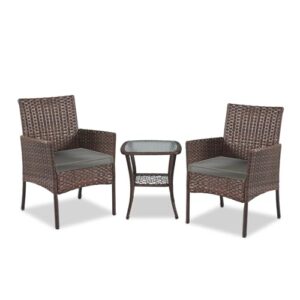 YIYAN 3 Pieces Outdoor Furniture Set Patio Rattan Wicker Chairs,Lawn Garden Balcony Backyard,with Washable Cushion (Gray)