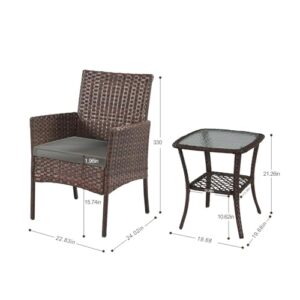 YIYAN 3 Pieces Outdoor Furniture Set Patio Rattan Wicker Chairs,Lawn Garden Balcony Backyard,with Washable Cushion (Gray)