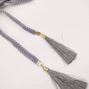 Women Girls Braided Knotted Waist Belt Skinny Mixed Color Rope Exotic Chain Tassel for Dress Skirt (Grey Lace)