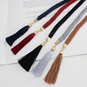 Women Girls Braided Knotted Waist Belt Skinny Mixed Color Rope Exotic Chain Tassel for Dress Skirt (Grey Lace)