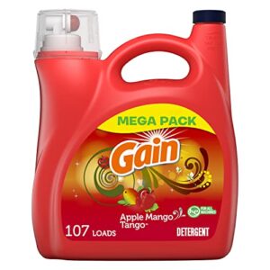 gain + aroma boost liquid laundry detergent, apple mango tango scent, 107 loads, 154 fl oz, he compatible