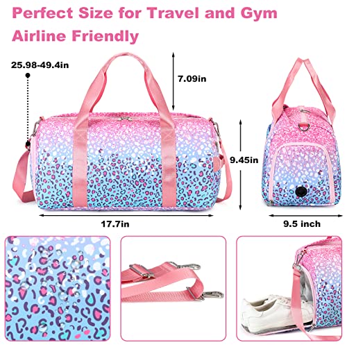 BLUBOON Duffle Bag Girls Kids Dance Bag Cute Gym Bag with Shoes Compartment & Wet Separation Waterproof Sports Overnight Travel Bag