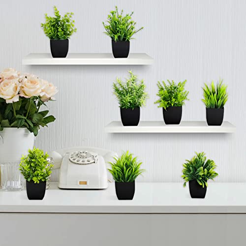 Fake Plants Mini Potted Artificial Plants, 8 Pack Artificial Plastic Eucalyptus Plants Small Houseplants Greenery in Black Pot, Small Faux Plants Decor for Home Bathroom Office Farmhouse Desk Shelf