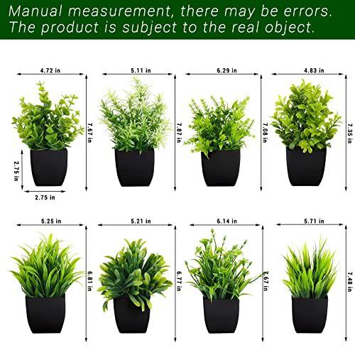 Fake Plants Mini Potted Artificial Plants, 8 Pack Artificial Plastic Eucalyptus Plants Small Houseplants Greenery in Black Pot, Small Faux Plants Decor for Home Bathroom Office Farmhouse Desk Shelf