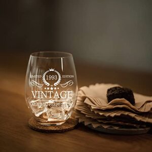 Perfectinsoy 1993 Limited Edition Wine Glass, 30th Birthday Aged to Perfection, 30th Birthday Gifts for Women, Thirty Anniversary Presents for Parents Dad Mom 30 Year Old Birthday Party