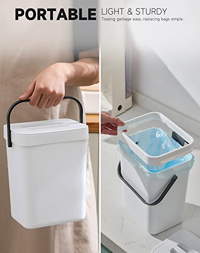 MONGTINGLU Countertop Compost Bin - 1.3 Gallons Hanging Small Trash Can with Lid for Kitchen Bathroom, Under Sink Kitchen Trash Can, Indoor Counter Compost Bucket with Lid, 5L(White)