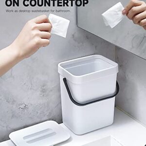 MONGTINGLU Countertop Compost Bin - 1.3 Gallons Hanging Small Trash Can with Lid for Kitchen Bathroom, Under Sink Kitchen Trash Can, Indoor Counter Compost Bucket with Lid, 5L(White)