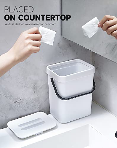 MONGTINGLU Countertop Compost Bin - 1.3 Gallons Hanging Small Trash Can with Lid for Kitchen Bathroom, Under Sink Kitchen Trash Can, Indoor Counter Compost Bucket with Lid, 5L(White)