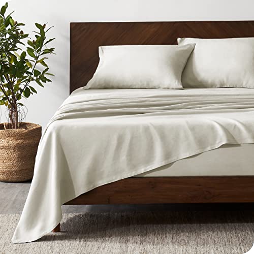 Bare Home Full Sheet Set - Luxury 100% Linen Full Bed Sheets - Deep Pockets - Easy Fit - 4 Piece Set - Bedding Sheets & Pillowcases (Full, Soft White)