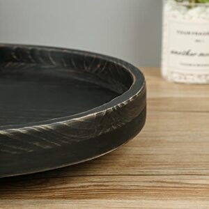 Juleduo Rustic White Round Wood Lazy Susan Distressed Tray-Distressed Farmhouse Turntable Tray, Cabinet Organizer, and Dining Table (Black)