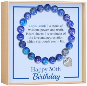 olgas gems 30th birthday milestone bracelet & meaningful message card for women - beautiful and sentimental 30th birthday gifts for her made with natural lapis lazuli stones