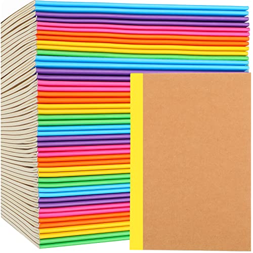 60 Packs A5 Kraft Notebooks, Rainbow Composition Journal Notebook, Kraft Lined Notebooks, Rainbow Spine Journal with 60 Pages 30 Sheets for School Students Kids Office Home Use, 8.3 X 5.5 Inches