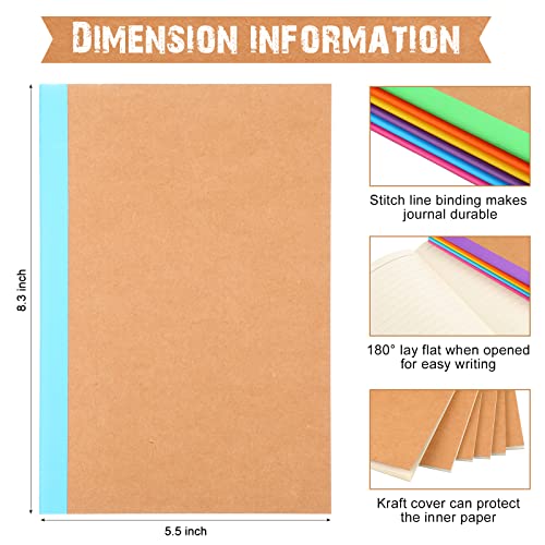 60 Packs A5 Kraft Notebooks, Rainbow Composition Journal Notebook, Kraft Lined Notebooks, Rainbow Spine Journal with 60 Pages 30 Sheets for School Students Kids Office Home Use, 8.3 X 5.5 Inches