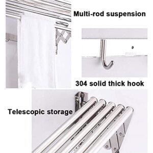 CHICTI Wall Mounted Clothes Drying Rack Stainless Steel Space Saving Home Folding for Laundry Room/Bathroom Tower Compact Sleek Design 43kg Capacity (Size : 60x30cm/24x12in)