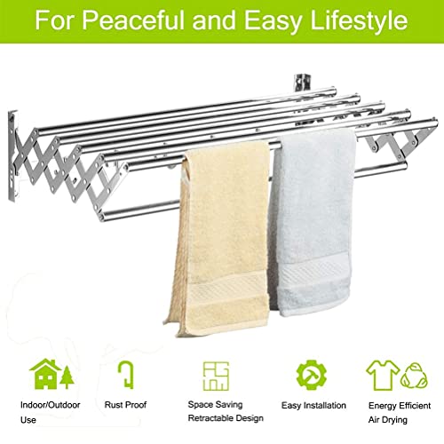 CHICTI Wall Mounted Clothes Drying Rack Stainless Steel Space Saving Home Folding for Laundry Room/Bathroom Tower Compact Sleek Design 43kg Capacity (Size : 60x30cm/24x12in)