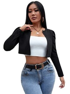 shein women's casual long sleeve solid crop blazer jacket open front coat solid black petite xx-small