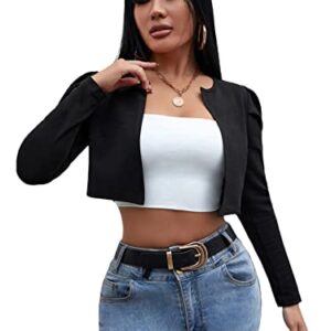 SheIn Women's Casual Long Sleeve Solid Crop Blazer Jacket Open Front Coat Solid Black Petite XX-Small