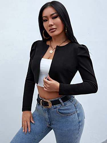 SheIn Women's Casual Long Sleeve Solid Crop Blazer Jacket Open Front Coat Solid Black Petite XX-Small