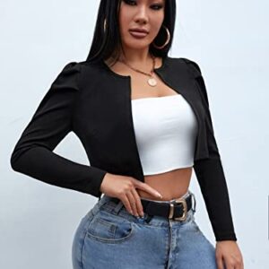 SheIn Women's Casual Long Sleeve Solid Crop Blazer Jacket Open Front Coat Solid Black Petite XX-Small