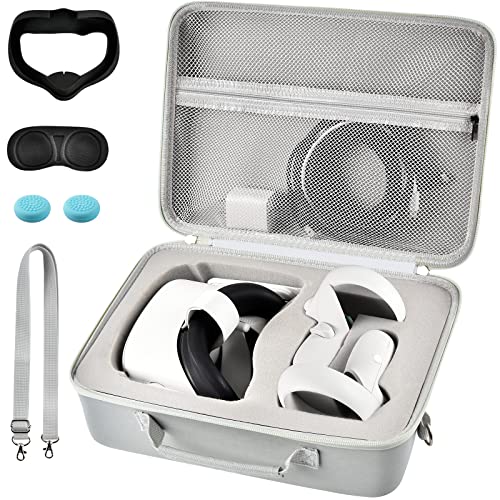 Hard Carrying Case for Meta/for Oculus Quest 2 All-in-One VR Gaming Headset and Touch Controllers, Travel Storage Bag with Silicone Face Cover & Lens Protector for Quest 2 Accessories - Grey