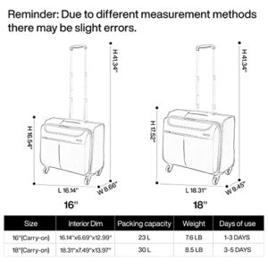 Hanke 16 Inch Softside Airline Approved Carry On Luggage Suitcases with Wheels,Travel Luggage Lightweight Square Suitcase with Lock TSA Rolling Luggage Bag for Business Trip Men Women