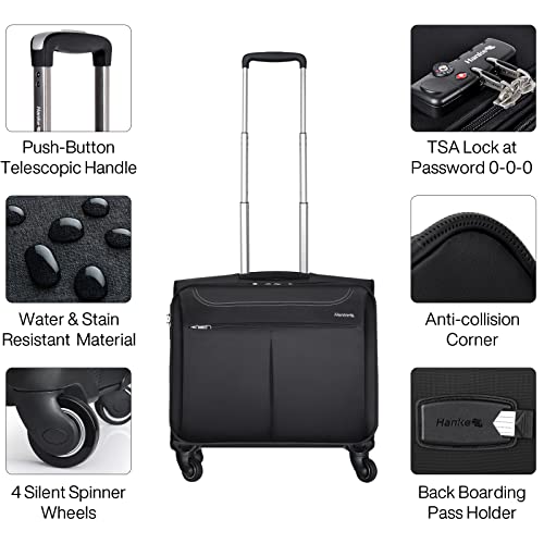 Hanke 16 Inch Softside Airline Approved Carry On Luggage Suitcases with Wheels,Travel Luggage Lightweight Square Suitcase with Lock TSA Rolling Luggage Bag for Business Trip Men Women