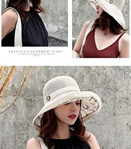 Summer Mesh Sun Hats for Women UV Protection Wide Brim Packable Beach Bucket Hat Beige