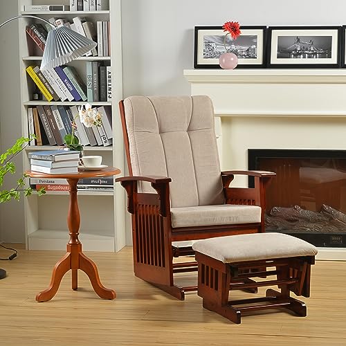 HomVent Nursery Glider Rocking Chair with Ottoman Set, Wood Glider Rocker with Ottoman, Upholstered Comfort Nursery Chair & Ottoman with Padded Arms for Napping, Nursing, Reading (Cherry)