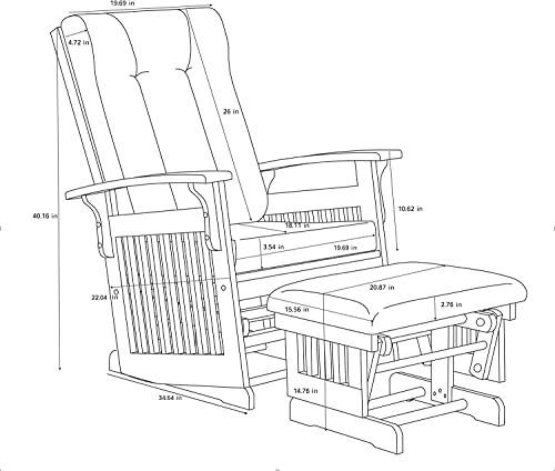 HomVent Nursery Glider Rocking Chair with Ottoman Set, Wood Glider Rocker with Ottoman, Upholstered Comfort Nursery Chair & Ottoman with Padded Arms for Napping, Nursing, Reading (Cherry)