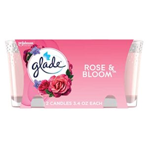 glade candle jar, air freshener, rose & bloom, 3.4 oz, 2 count