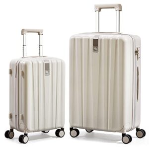 hanke 20/29 inch 2 piece luggage sets pc lightweight hardshell suitcases with spinner wheels & tsa lock, extra large rolling travel luggage, nestable storage 2 piece set 20/29(ivory white)