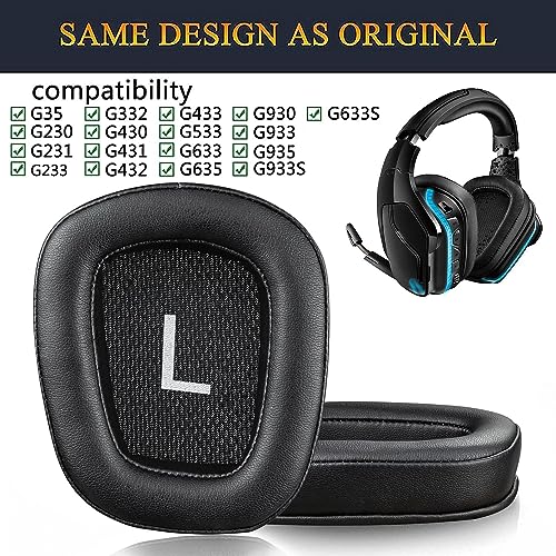 SOULWIT Protein Leather Ear Pads Cushions Replacement for Logitech G35 G930 G933 G933S G935 G633 G633S G635 G533 G430 G431 G432 G433 Gaming Headset, Earpads for G332 G230 G231 G233 Headphones