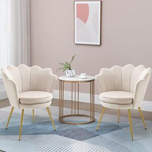 wqslhx white velvet accent chair set of 2 for living room, armchair modern accent chair vanity chair for bedroom, comfy arm chair with lumbar pillow and golden metal legs