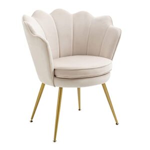 WQSLHX White Velvet Accent Chair Set of 2 for Living Room, Armchair Modern Accent Chair Vanity Chair for Bedroom, Comfy Arm Chair with Lumbar Pillow and Golden Metal Legs