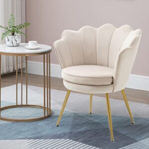 WQSLHX White Velvet Accent Chair Set of 2 for Living Room, Armchair Modern Accent Chair Vanity Chair for Bedroom, Comfy Arm Chair with Lumbar Pillow and Golden Metal Legs